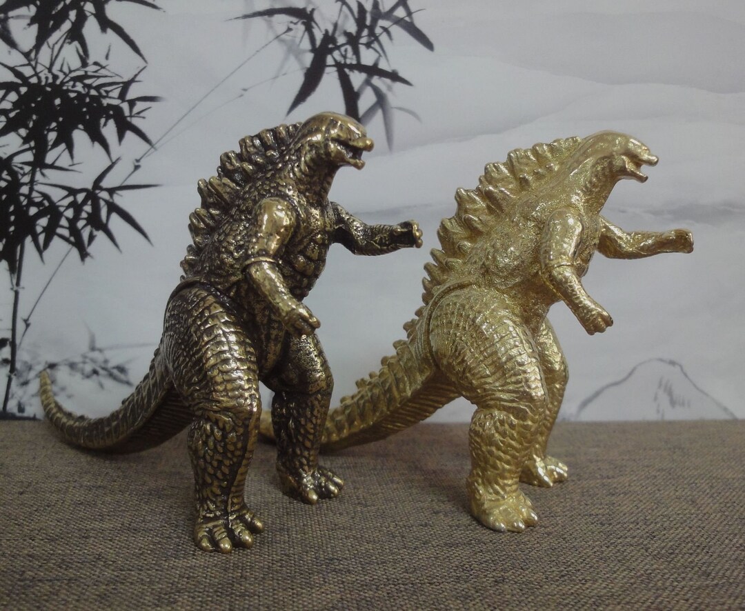 Pair of Retro Solid Brass Godzilla Animals Figurines Sculptures Statues ...