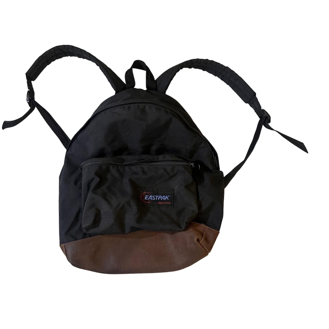 Eastpak Backpack Black Leather Bottom Made in USA Vintage Daypack ...