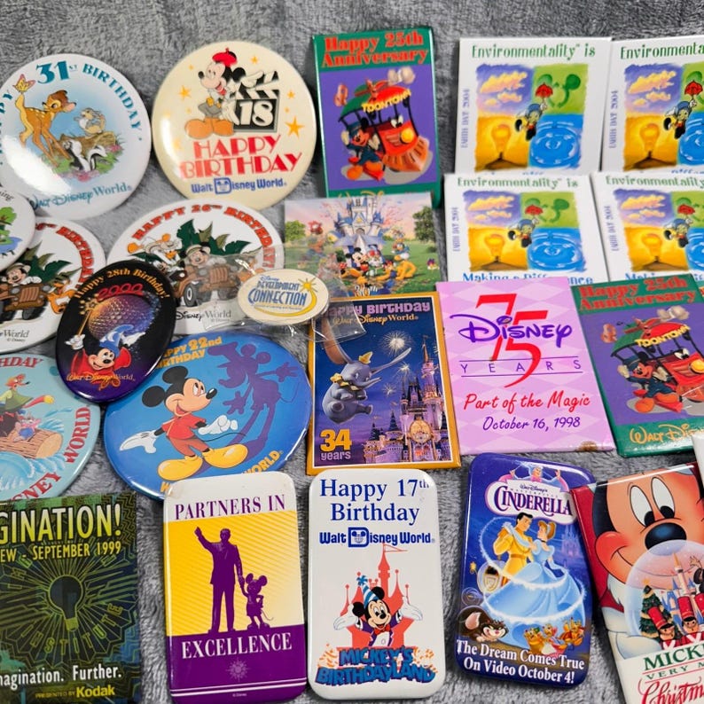 Lot 30 Disney Cast Member Pins Buttons WDW Birthday Anniversary Vintage ...