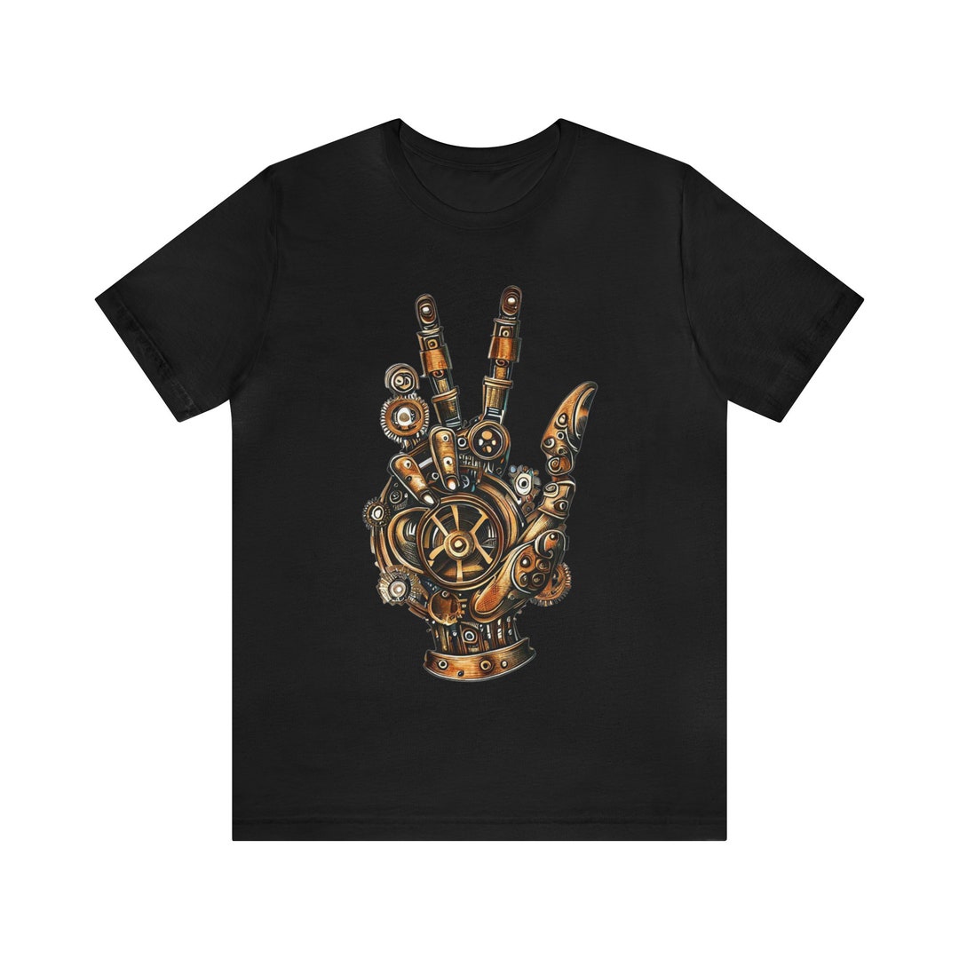 Unique Steampunk Mechanical Hand Peace Sign Tee - Etsy