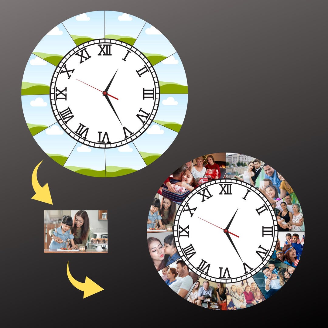 Editable Canva Clock Photo Collage – Custom Clock Photo Frame, Drag ...