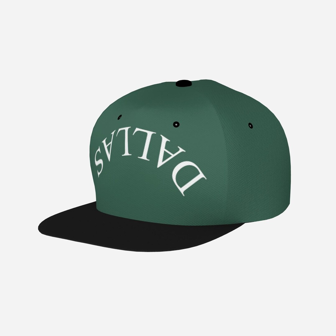 DALLAS Upside Down Hat – Unisex Flat Brim Baseball Cap, Printed Green ...