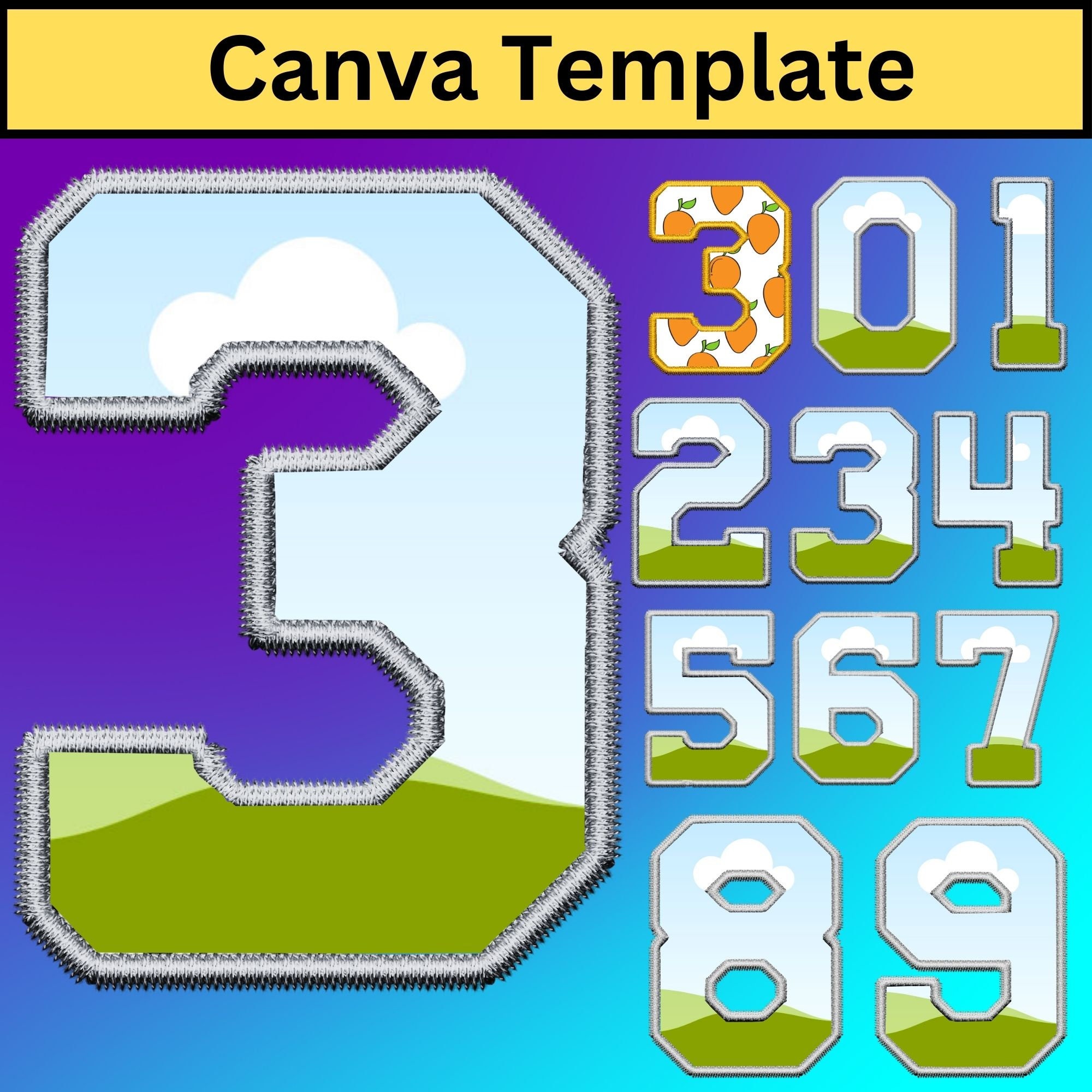 Digital Stitch Numbers PNG, Faux Embroidery Applique Patch & Numbers ...