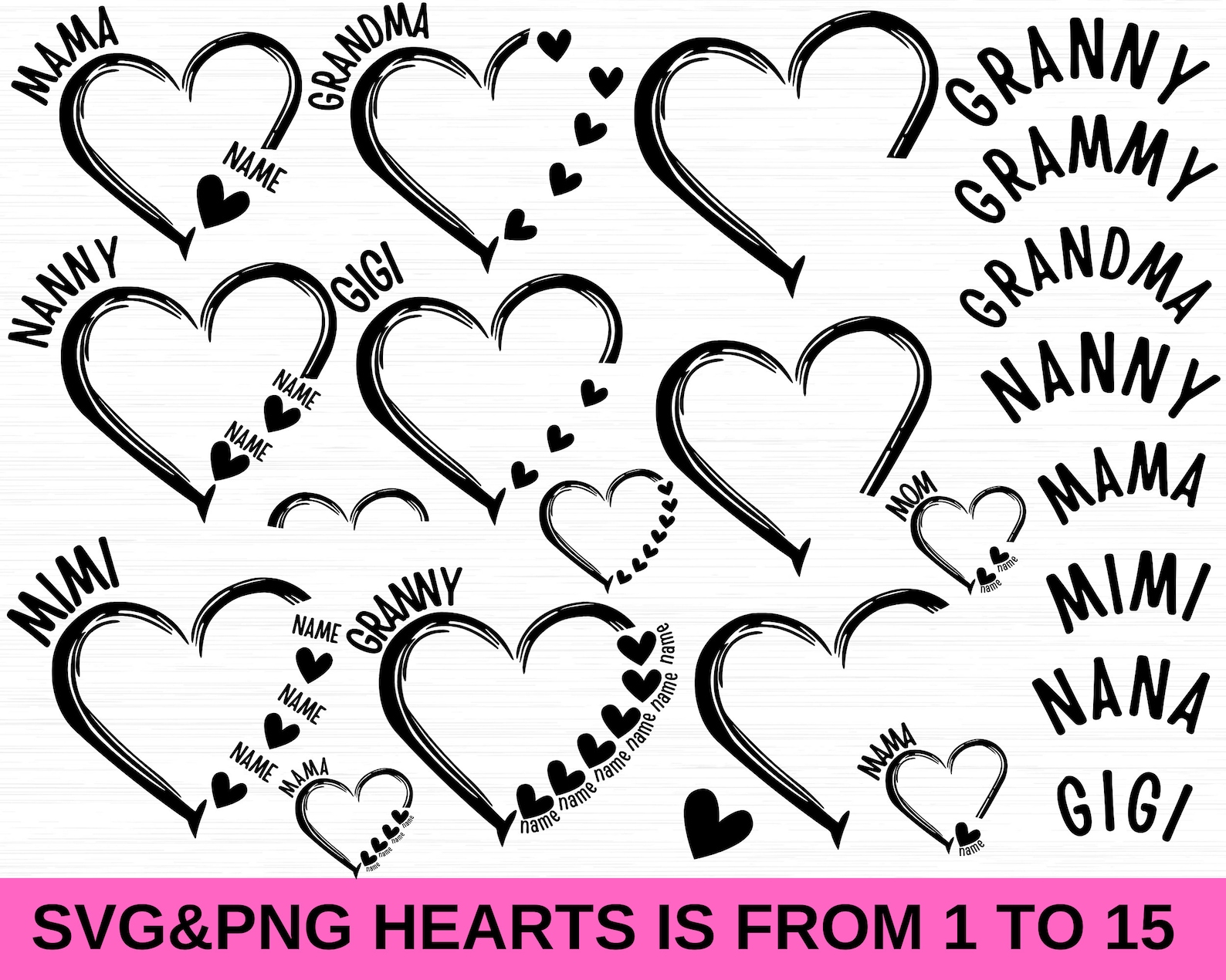 Custom Heart Grandkid Name Svg - Mother Mimi Clipart Silhouette ...