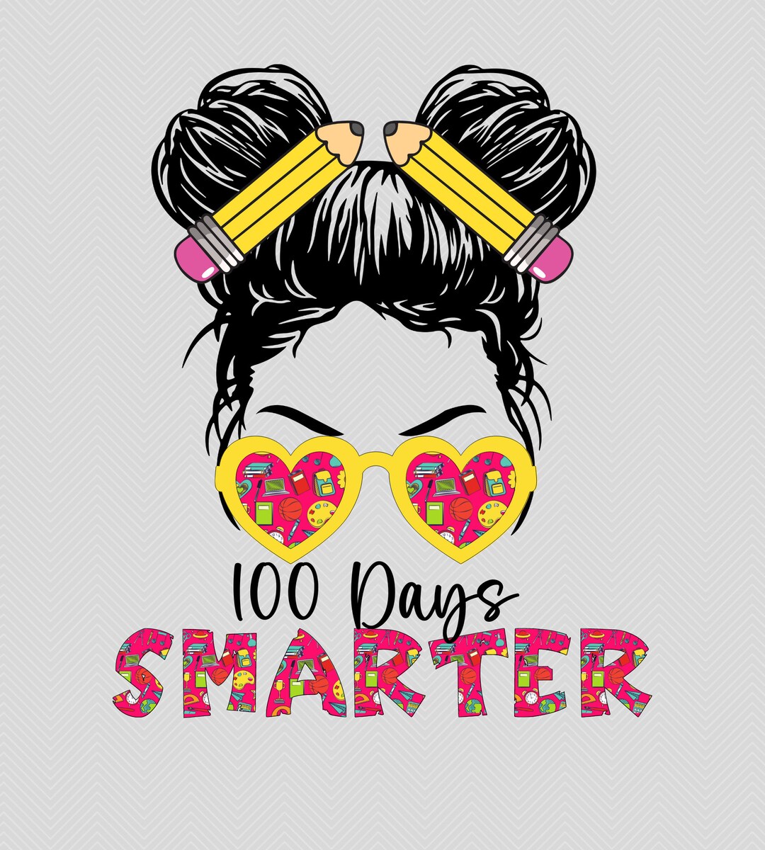 100 Days Smarter Girls Messy Bun Hair 100th Day of School 100 Days of ...