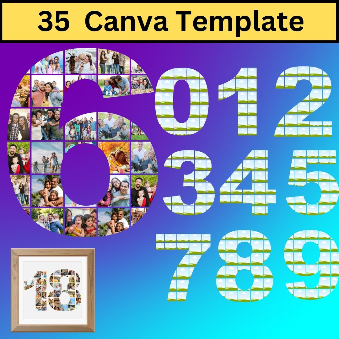 Editable Canva Template for a Numbered Photo Collage Frame: 0-9, Ideal ...