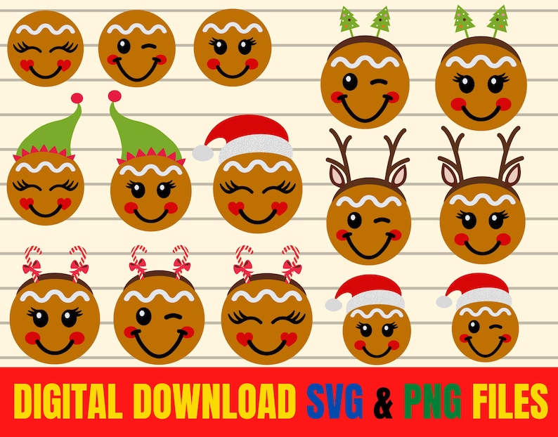 Gingerbread Face SVG Bundle, Gingerbread SVG, Christmas Holiday ...