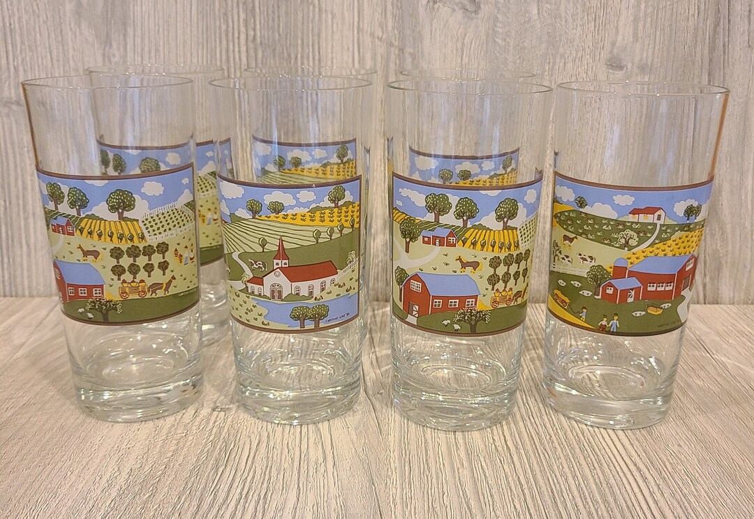 Christine Graf Water Glasses. Farm Scenes. Folk Art. - Etsy