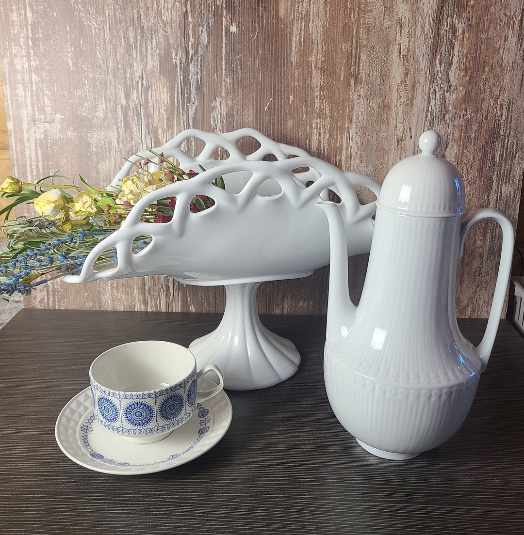 White LE Smith Colonial Lace Banana Boat. Pedestal Bowl. - Etsy