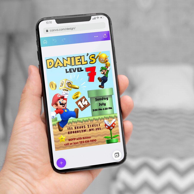 Super Mario Bros Invitation Kids Digital Invitation Mario - Etsy