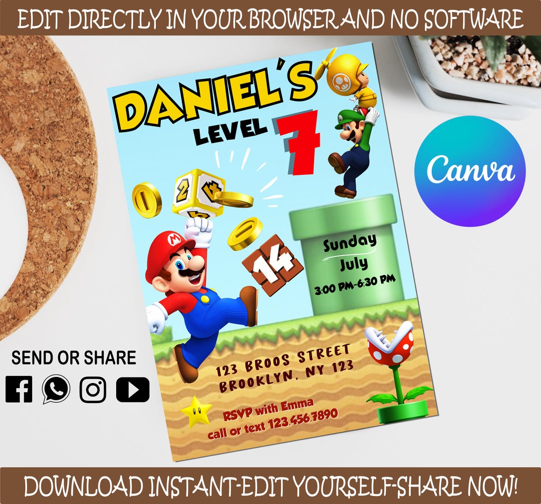 Super Mario Bros Invitation - Kids Digital Invitation - Mario Bros ...