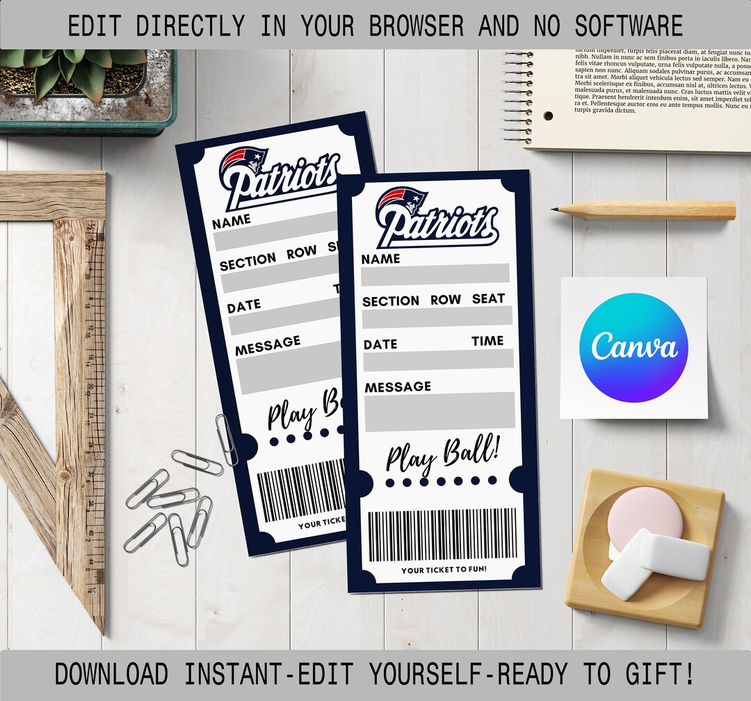 Printable New England Patriots Surprise Gift Tickets Football Tickets ...
