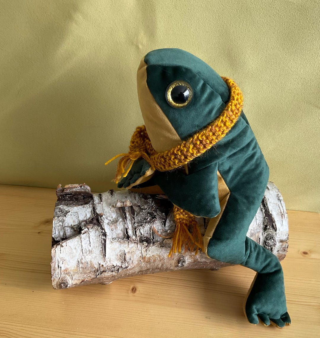 Plushie Beanbag Frog, Weighted Stress Toy, Green and Sandy Yellow Velvet Anxiety Frog, Posable ...