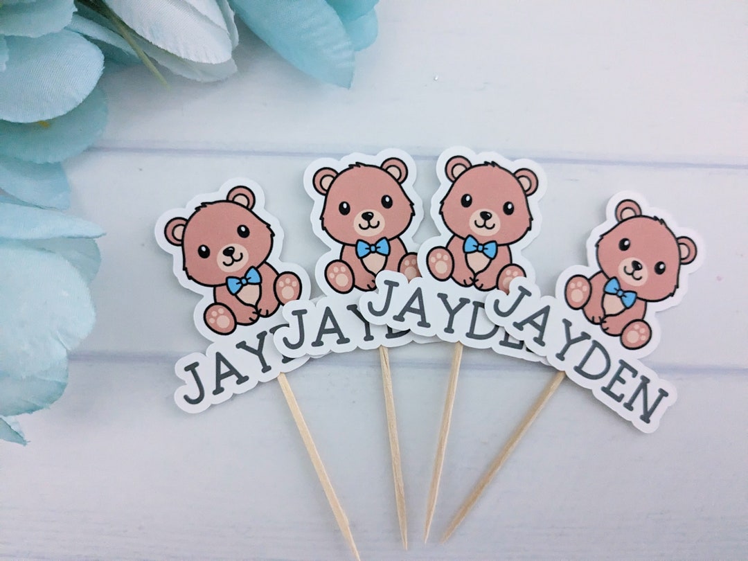 Baby Boy Teddy Bear Cupcake Toppers Set of 12, Boy Baby Shower Brown ...