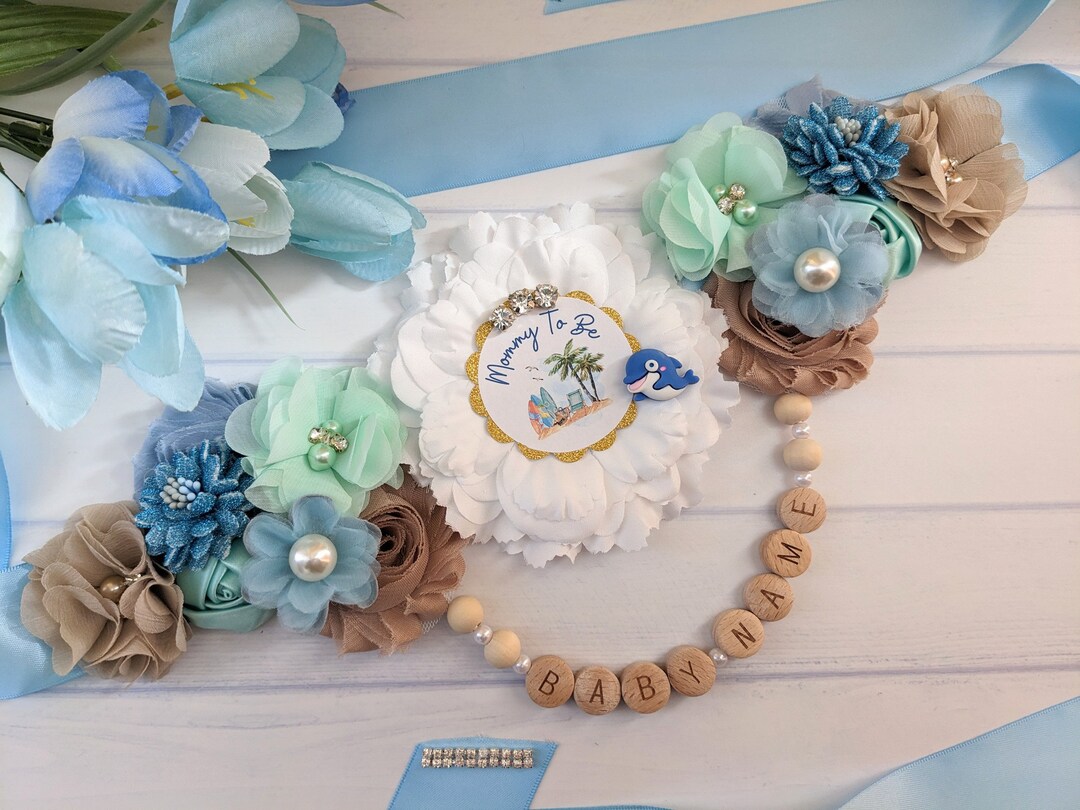 Beach Baby Shower Maternity Sash for Mommy to Be, Baby Sprinkle Sash ...