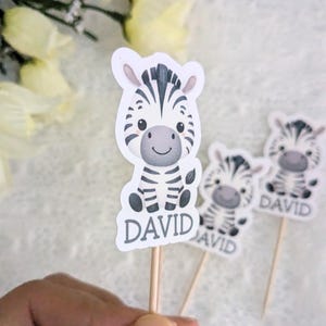 Safari First Birthday Cupcake Topper for Toddler Boy Personalized Zebra ...
