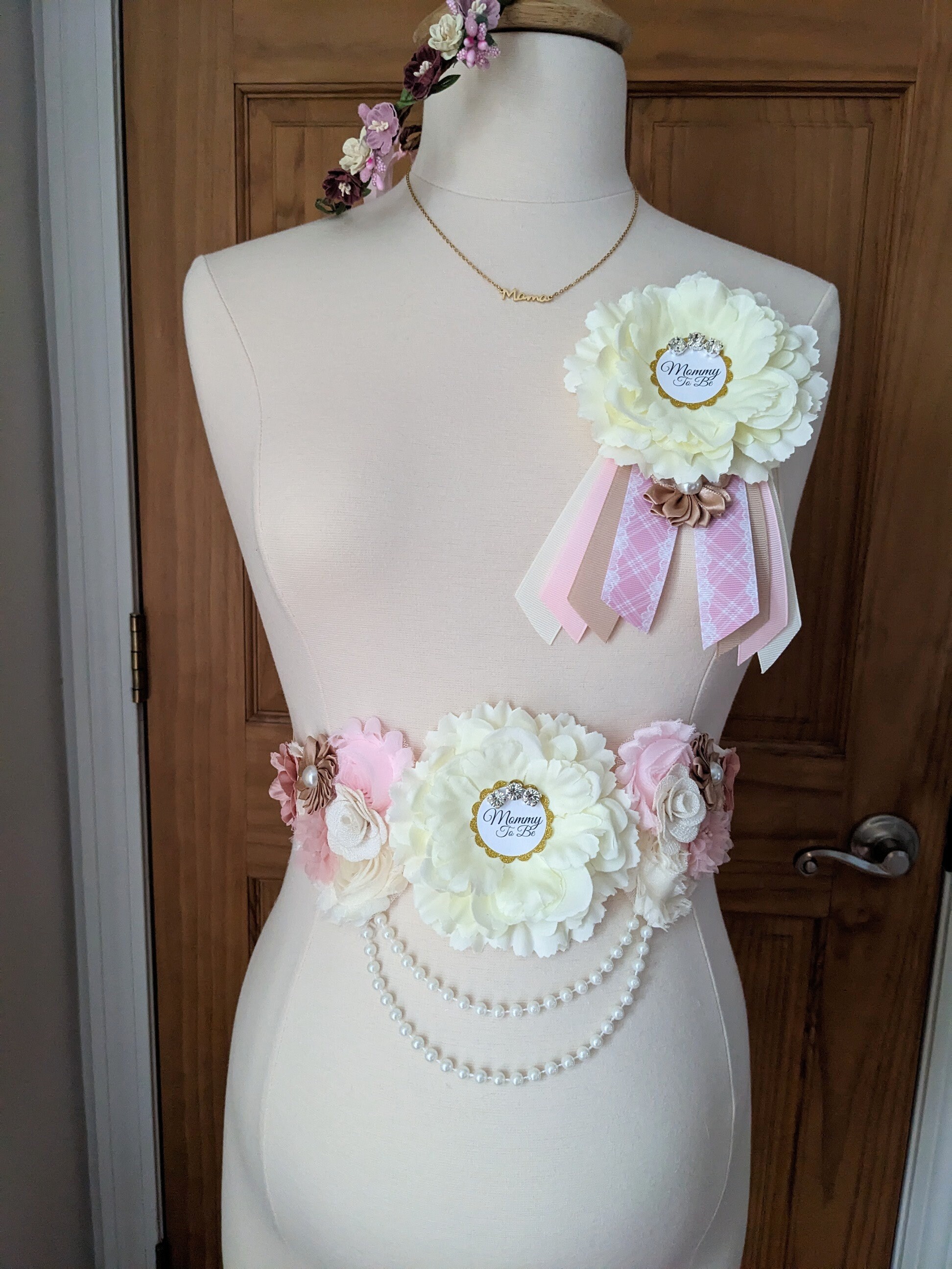 Teddy Bear Baby Shower Maternity Sash, Pink and Beige Mom to Be Sash ...