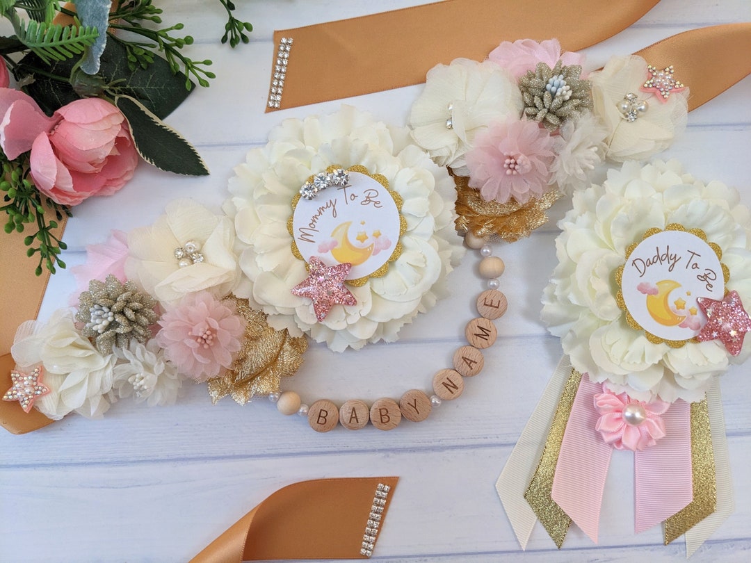 Over the Moon Baby Girl Shower Maternity Sash Belt, Twinkle Twinkle ...