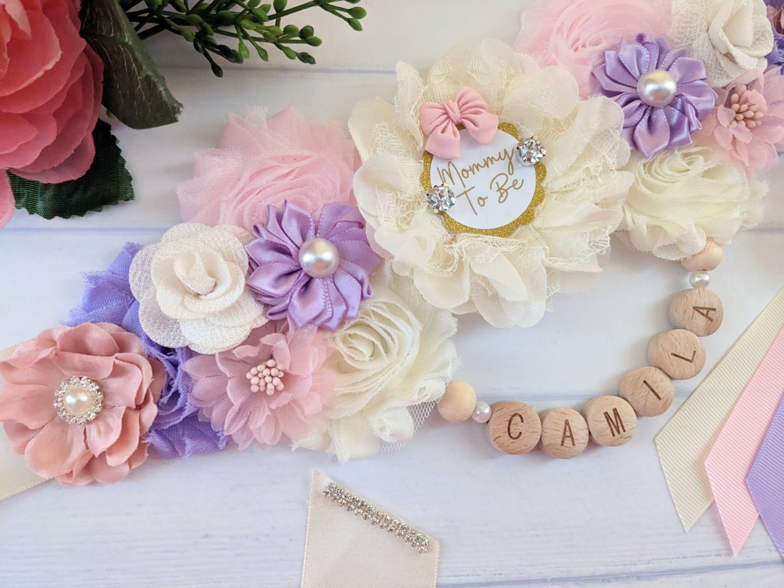 Girl Baby Shower Belly Flower Sash Maternity Photo Prop - Etsy