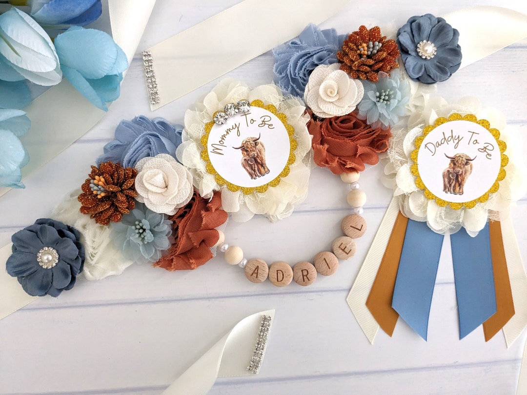 Highland Cow Baby Boy Belly Bump Sash for Baby Shower, Baby Sprinkle ...