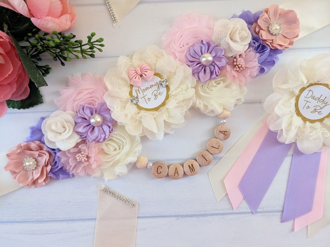 Girl Baby Shower Belly Flower Sash Maternity Photo Prop Keepsake Gift ...