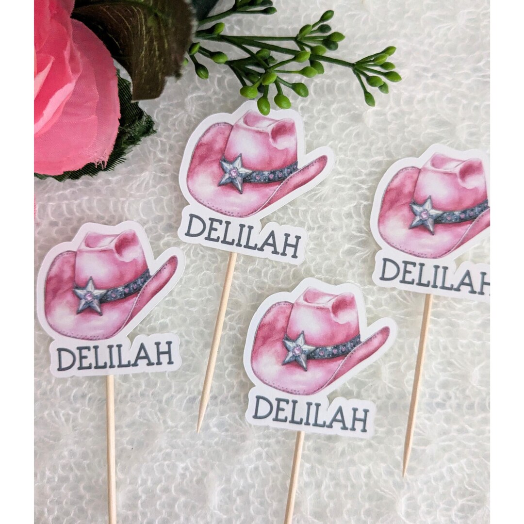 Rodeo Baby Girl First Birthday Cupcake Topper Pink Cowgirl Hat 1st ...