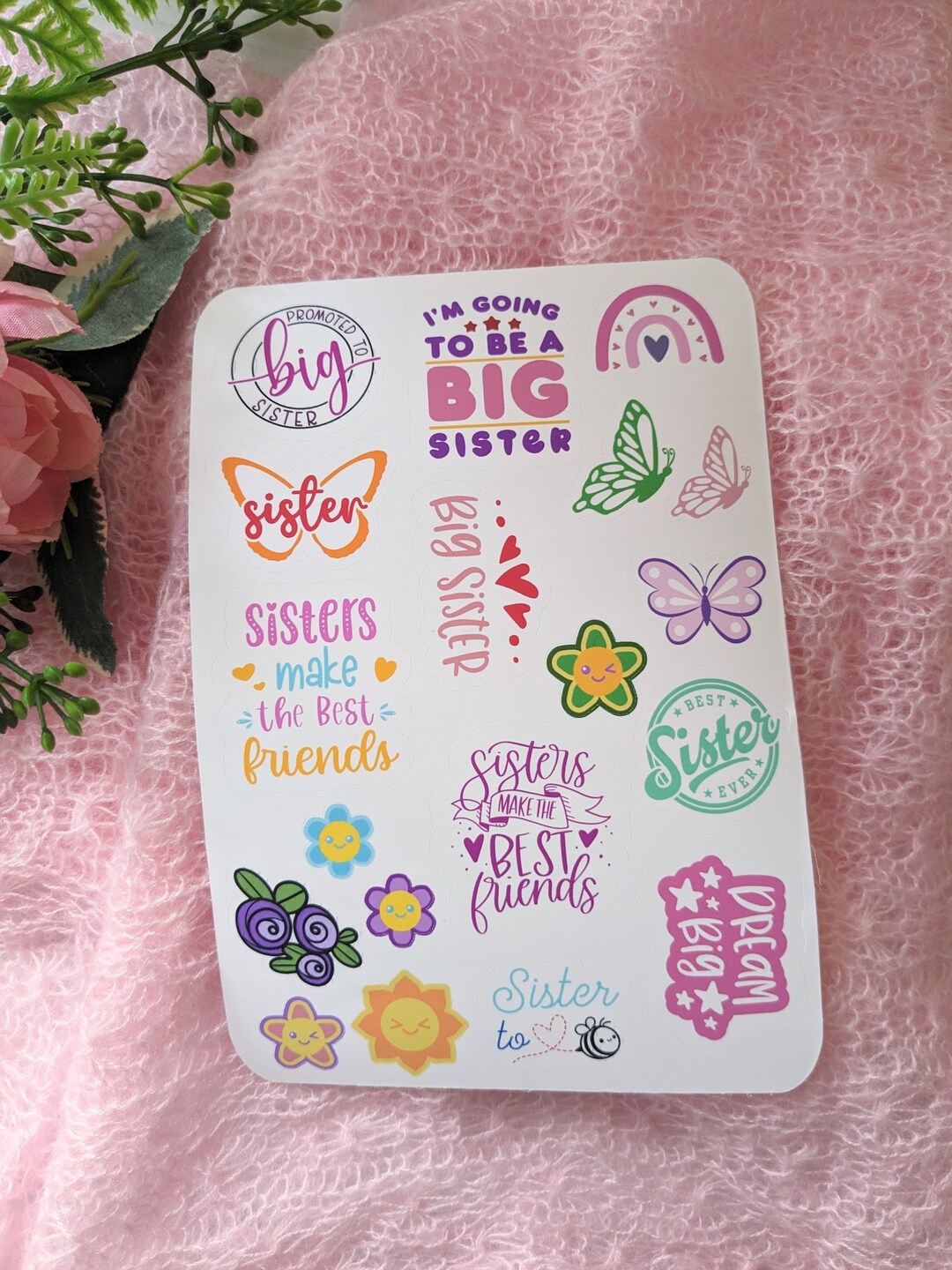 Butterfly Baby Girl Shower Big Sister to Be Sticker Sheet, Butterfly ...
