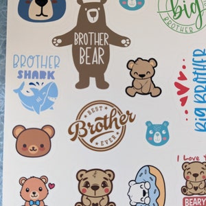 Big Brother Sticker Sheet for Teddy Bear Baby Shower, Big Brother to Be ...