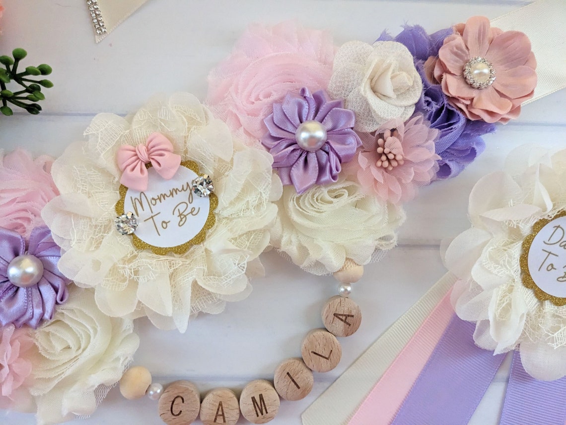 Girl Baby Shower Belly Flower Sash Maternity Photo Prop Keepsake Gift ...