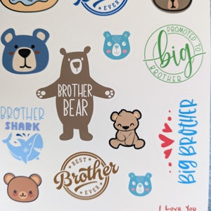 Big Brother Sticker Sheet for Teddy Bear Baby Shower, Big Brother to Be ...