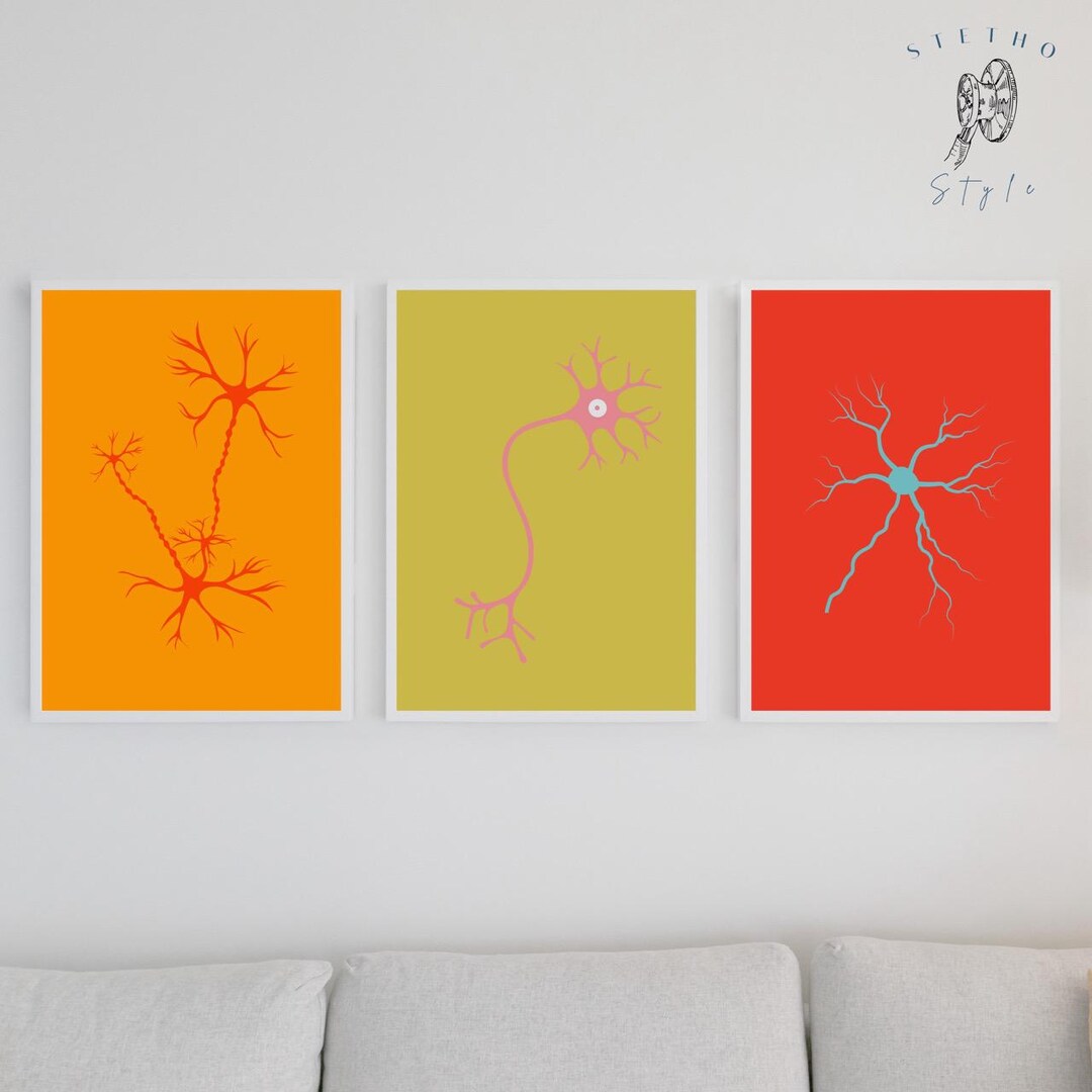 Colourful Neuron Wall Art Retro, Modern Doctors Office Posters, Cool ...