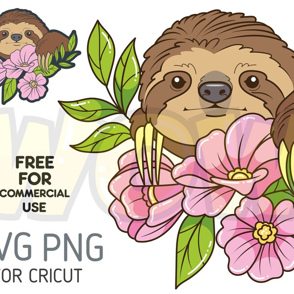 Sloth With Flowers Clipart - Etsy