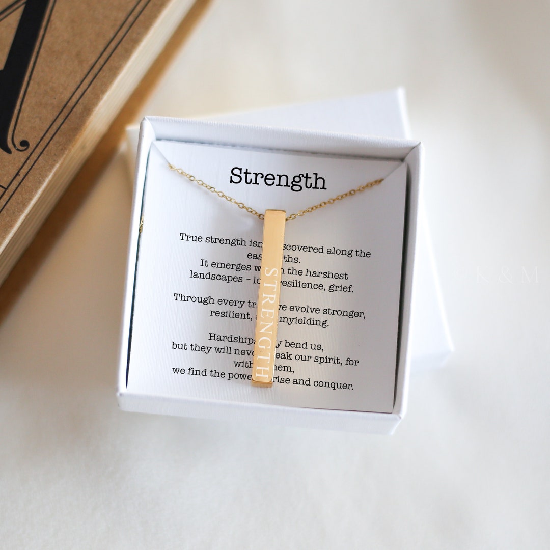 Strength Necklace, Vertical Bar Necklace, Tough Times Gift, Warrior ...
