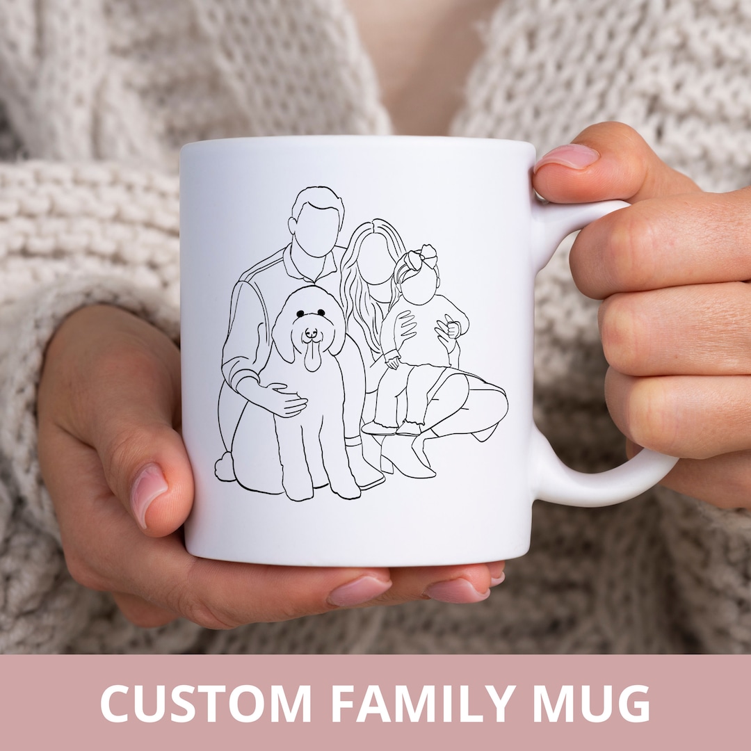 Custom Family Mug, Personalized Family Portrait, Line Art Portrait ...