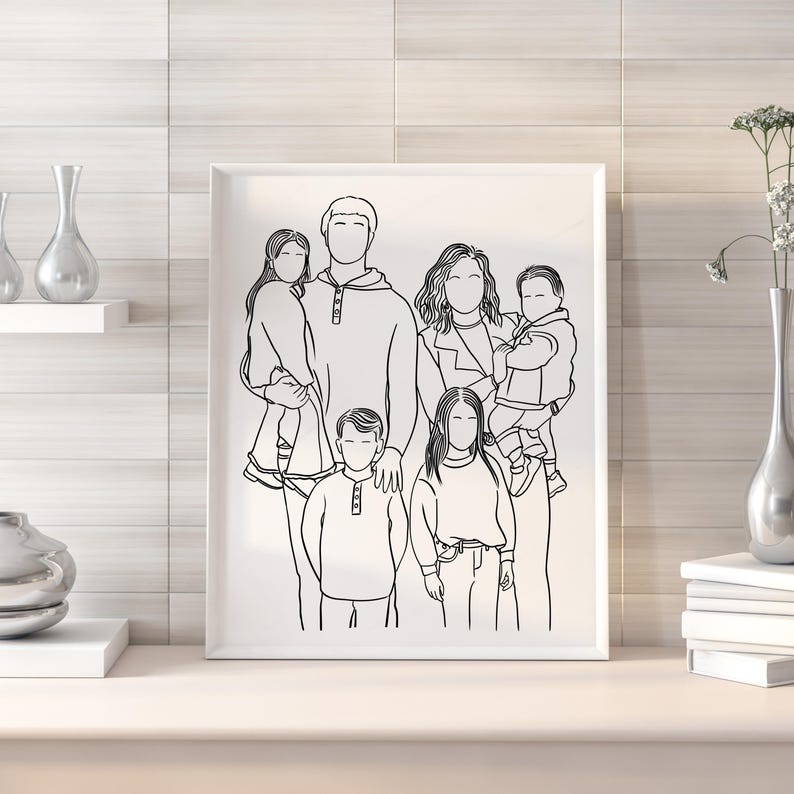 Custom Faceless Family Portrait, Line Art Gift, Portrait From Photo ...