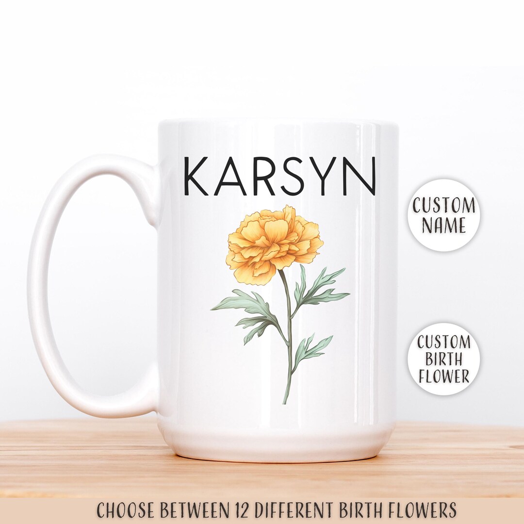 Marigold Birth Flower Mug Personalized October Birthflower Mug Custom ...