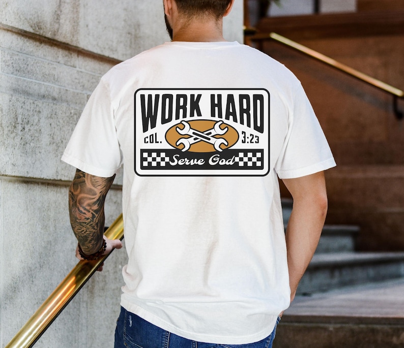 Men Christian Work Shirt Comfort Colors Mechanic Tshirt Bible Verse Tee ...