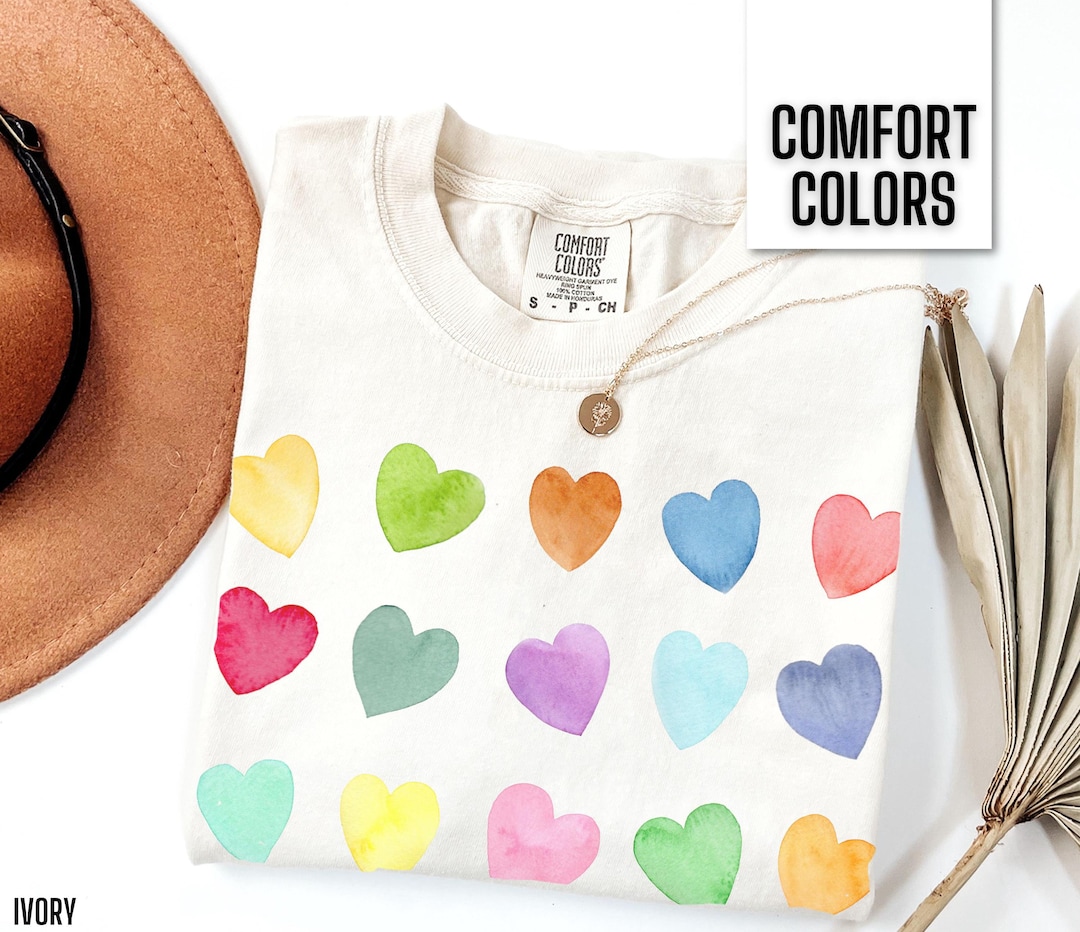 Comfort Colors Valentines Shirt Women Valentine Tshirt Colorful Hearts ...