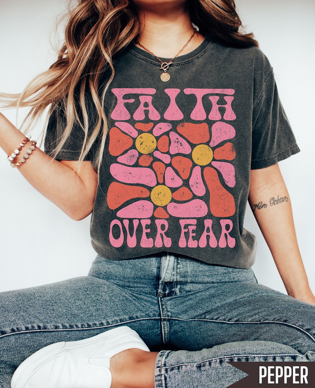 Boho Christian Tshirt Faith Over Fear T-shirt Vintage Faith Based T ...