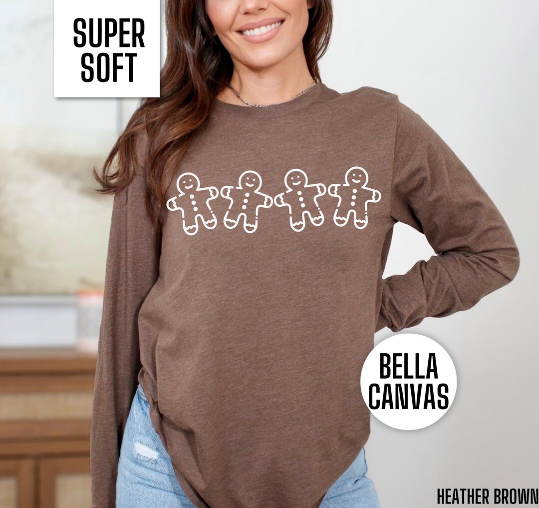 Long Sleeve Gingerbread Man Shirt Cute Christmas Tshirt for Women Brown ...