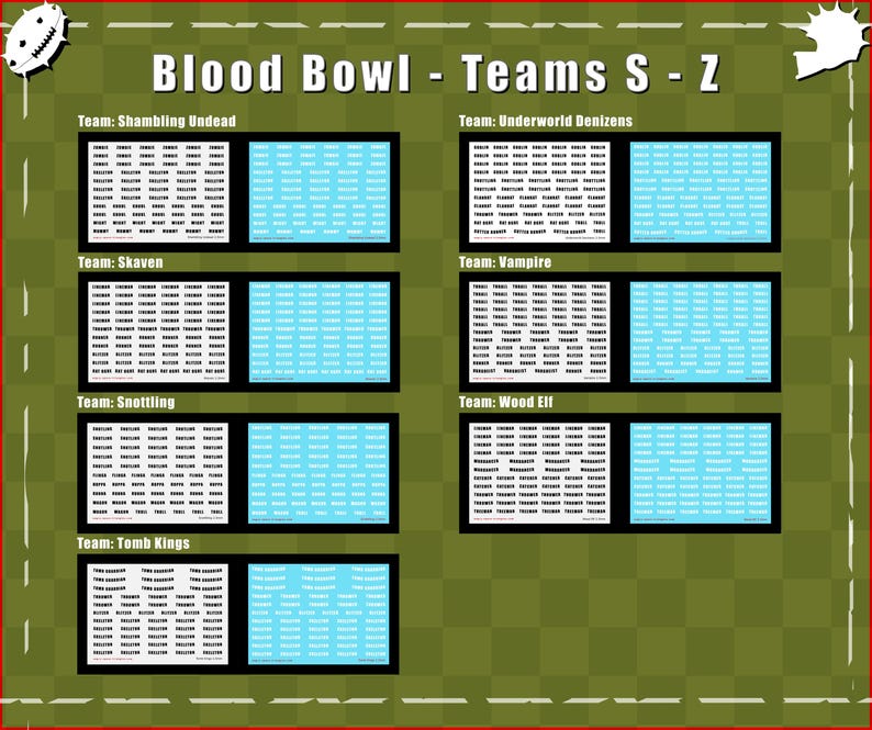 Blood Bowl Compatible Decals - Transfers - Player Positions - Etsy