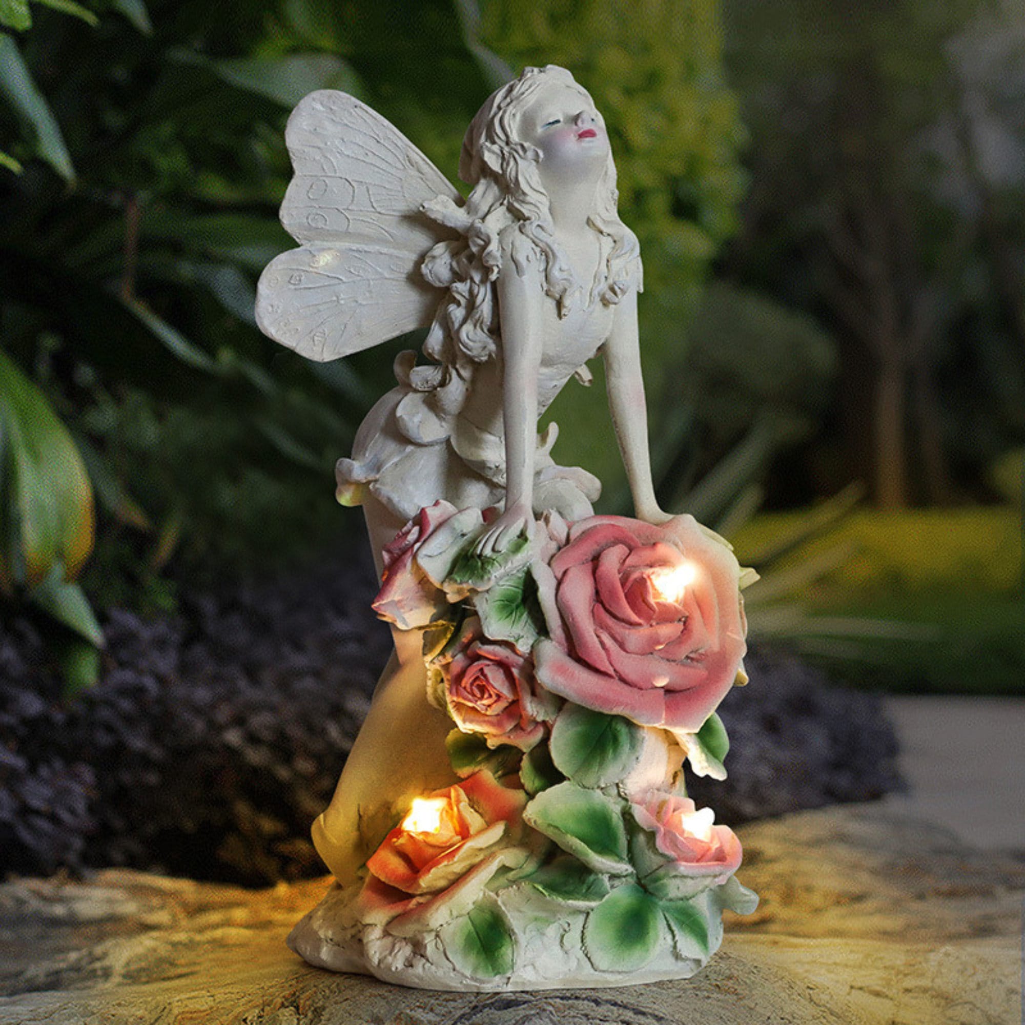 Garden Statue Solar Flower Fairy Light,solar Angel Light Garden Statue ...