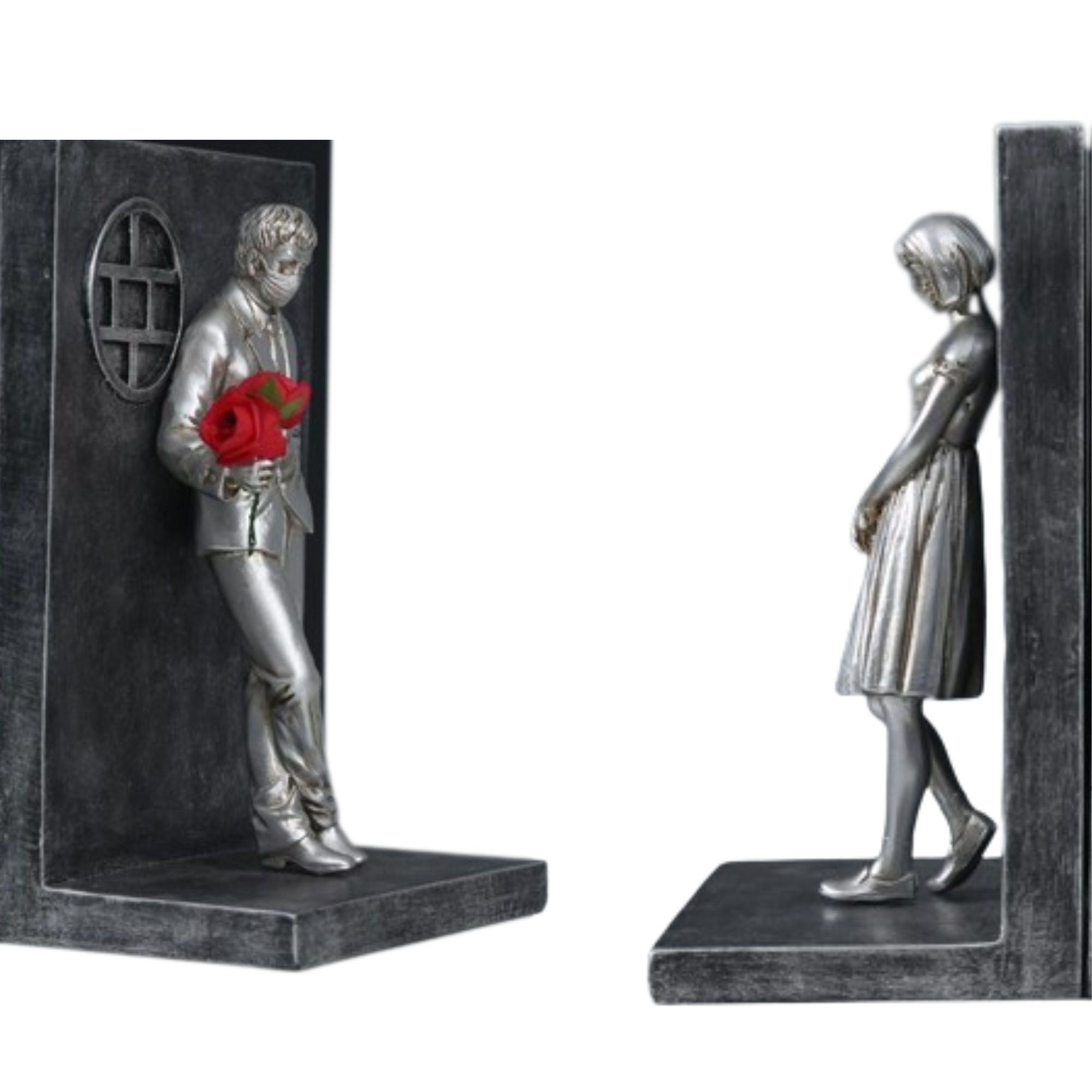 Bookend Shelf Decor Banksy Couple Waiting for Love Wearing Masks ...
