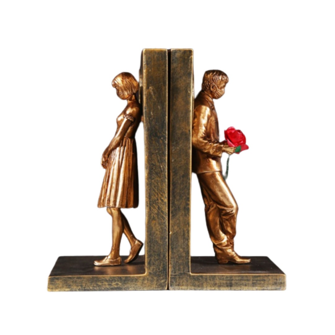 Bookend Shelf Decor Banksy Couple Waiting for Love Wearing Masks ...