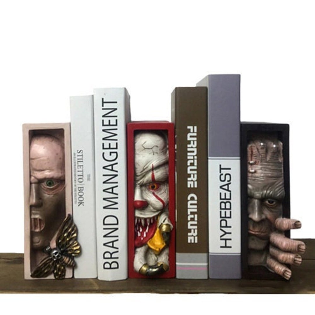 Realistic Ghost Face Bookend Shelf, Resin Book Peeping Monster Stand ...