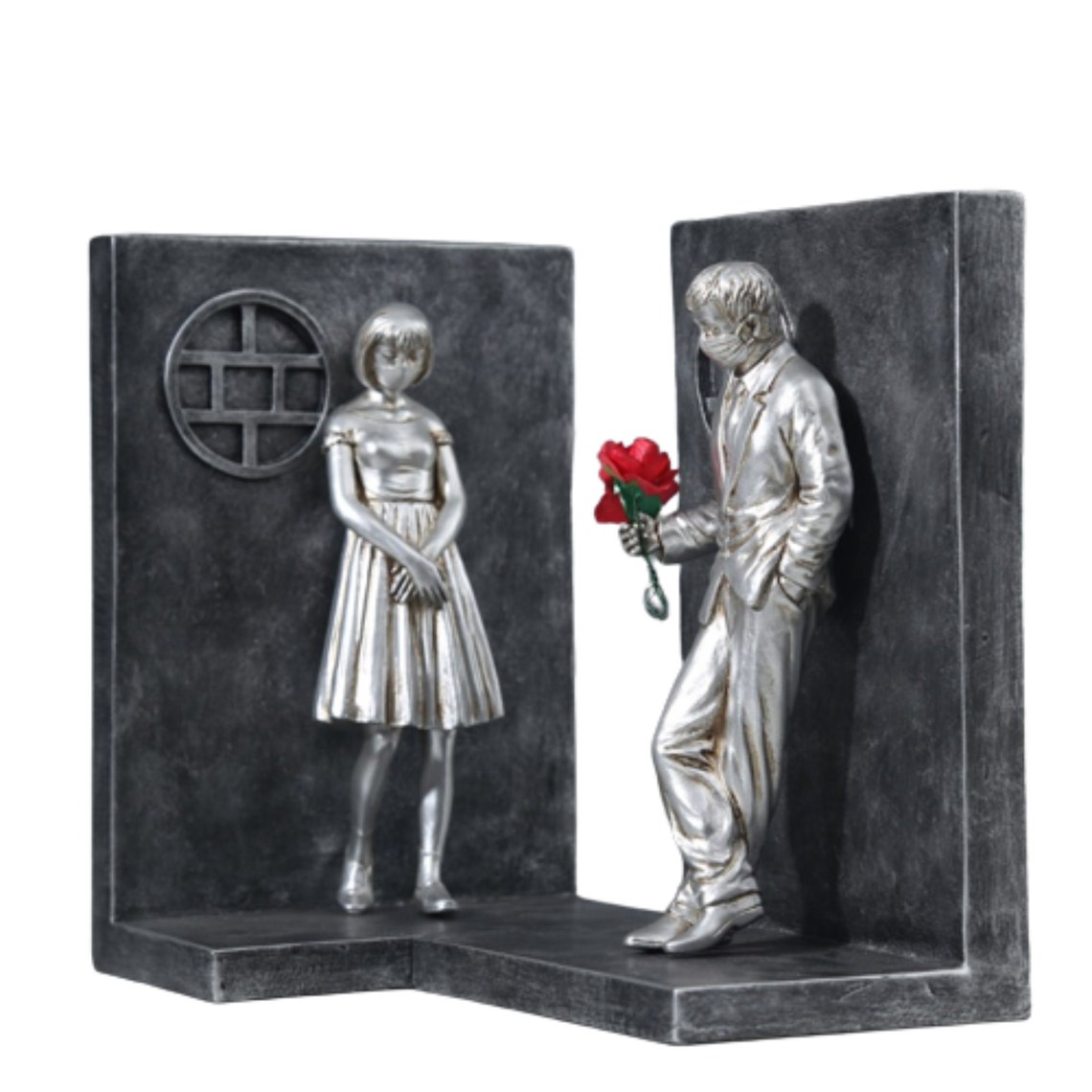 Bookend Shelf Decor Banksy Couple Waiting for Love Wearing Masks ...