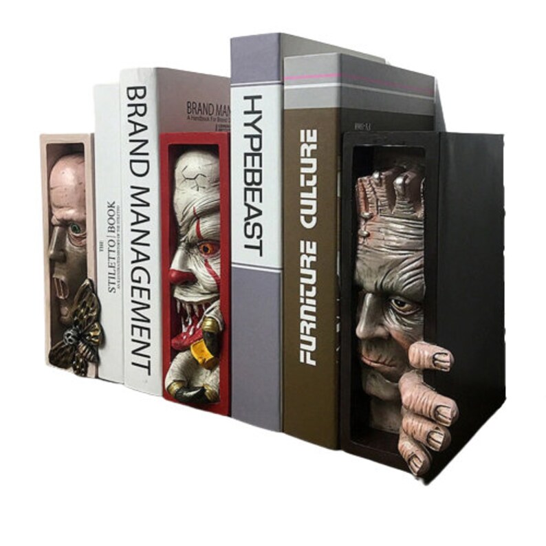 Realistic Ghost Face Bookend Shelf, Resin Book Peeping Monster Stand ...