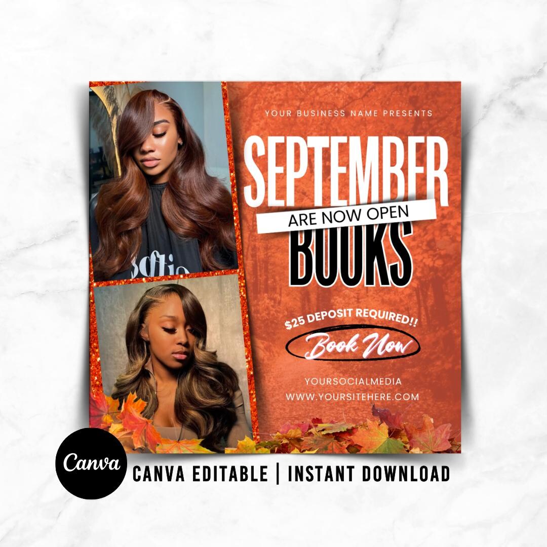 September Booking Flyer, Hair Appointment Flyer, Fall Promo Flyer ...