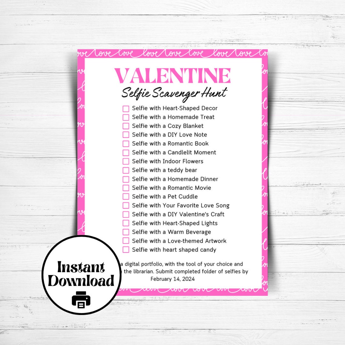 Valentine Selfie Scavenger Hunt Printable Game Instant Download Fun ... Valentine Selfie Scavenger Hunt Printable Game Instant Download Fun ...
