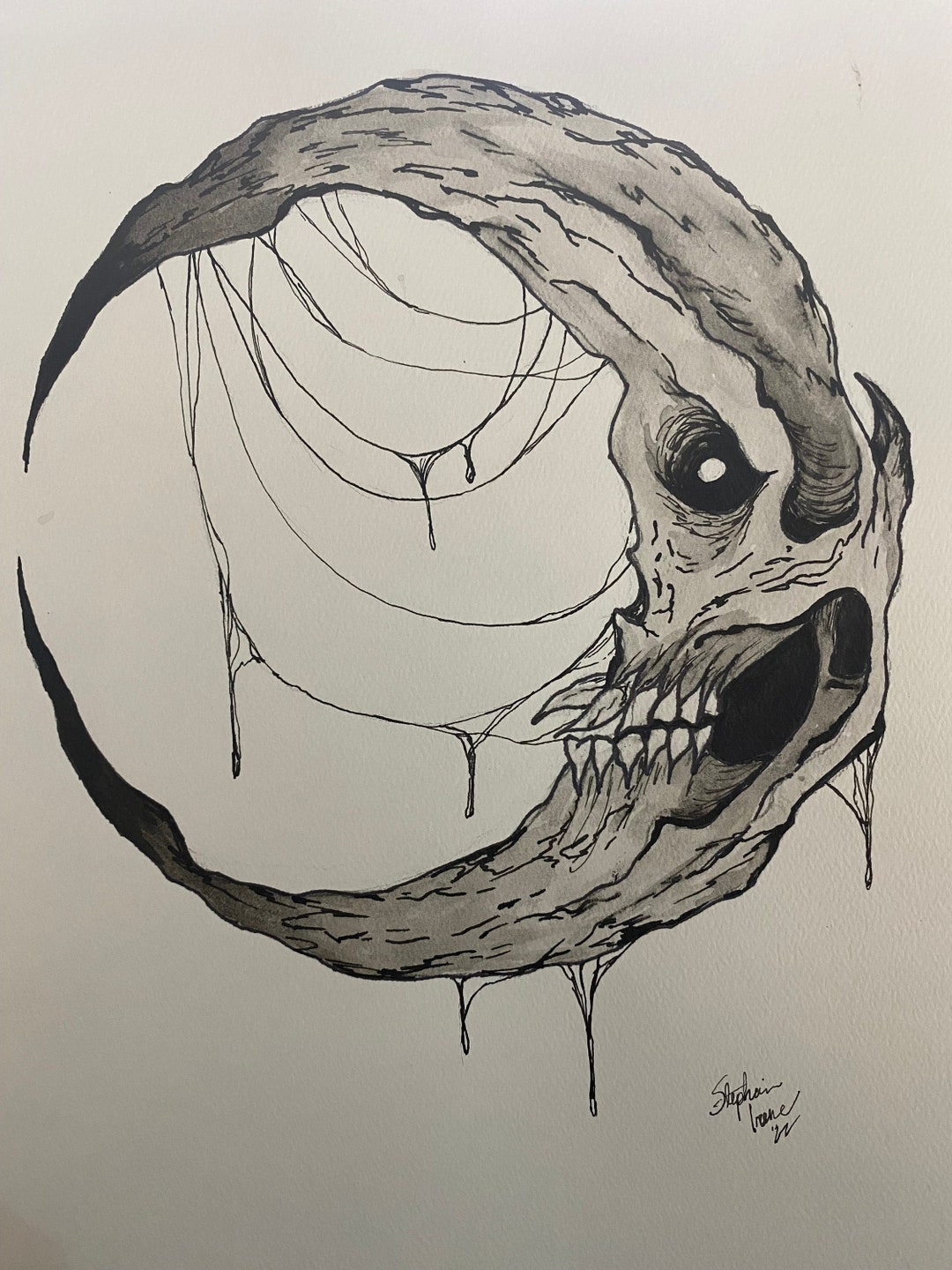 Skeleton Moon 8"x10" Print of Original Piece - Etsy